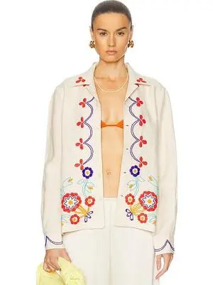 BODE Embroidered Linen Shirt - Ecru Multi
