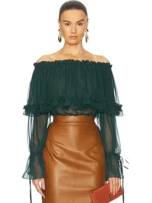 Saint Laurent Sheer Off The Shoulder Blouse - Vert