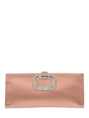 ROGER VIVIER Textile Fiber Clutch With Crystals - Pink