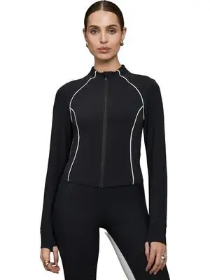 Carbon38 Colorblock Corset Zip Top - Black/cloud Dancer
