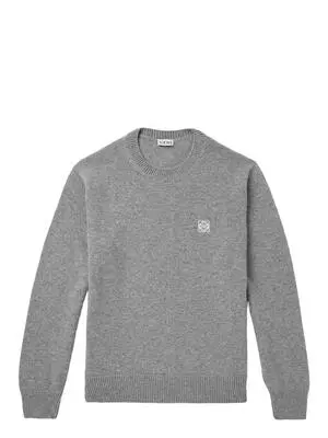 Loewe Anagram Logo-embroidered Wool Sweater - Gray