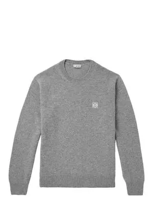 Loewe Anagram Logo-embroidered Wool Sweater - Gray