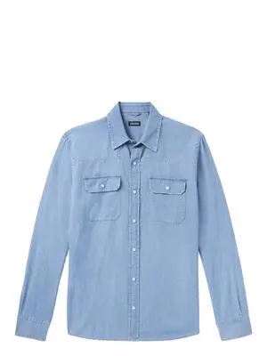 Zegna Cotton And Linen-blend Chambray Shirt - Blue