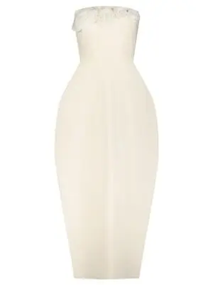 Lela Rose Strapless Knit Bubble Dress With Rose Detail - Neutral