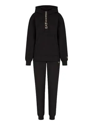 EA7 Stretch Cotton Jersey Hooded Tracksuit - Black