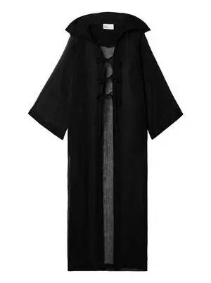 Lisa Marie Fernandez Hooded Crinkled Linen-blend Gauze Kaftan - Black