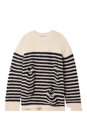 Acne Studios Distressed Striped Wool-blend Sweater - Cream