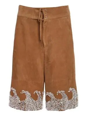 Christopher Esber Corrode Wave Embellished Suede Shorts - Tan