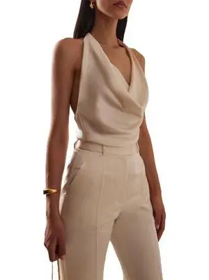 MARIA GRAZIA SEVERI Draped Halter Satin Top Cream
