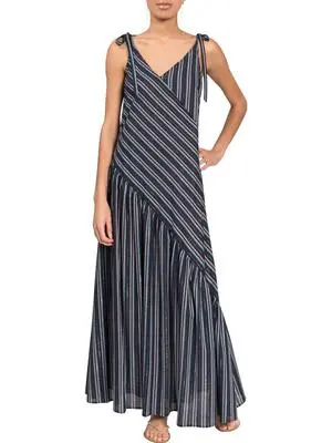 EVERYDAY RITUAL Kelsea Shimmer Stripe Cotton Cover-up Maxi Dress - Midnight Stripe