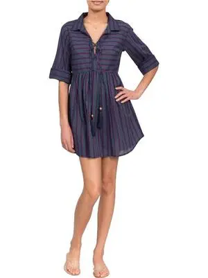 EVERYDAY RITUAL Georgina Stripe Cover-up Minidress - Peacock Stripe