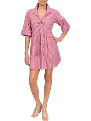 EVERYDAY RITUAL Georgina Stripe Cover-up Minidress - Verry Berry Stripe