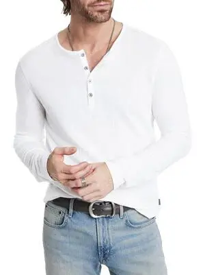 John Varvatos Walden Long Sleeve Cotton Henley - White