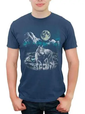 LOST GODS Classic Wolf Scene Graphic T-shirt - Midnight