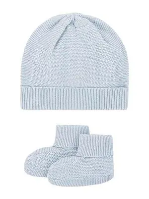 HOPE & HENRY Baby Organic Cotton Sweater Knit Beanie And Bootie Set - Airy Blue Beanie Set