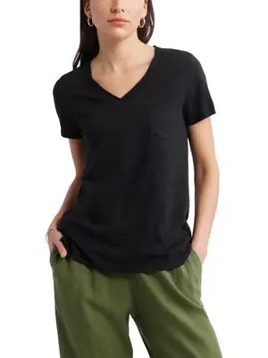 Caslon Cotton & Modal V-neck T-shirt - Black