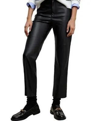 Mango Straight Leg Faux Leather Trousers - Black