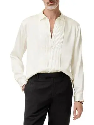 John Varvatos Pleated Front Silk Button-up Shirt - White