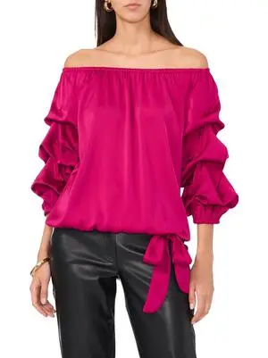 Vince Camuto Off-the-shoulder Satin Blouse - Fiercely Fuchsia