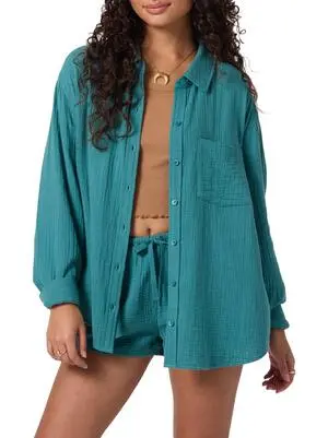 O'Neill Leni Oversize Cotton Gauze Button-up Shirt - North Sea