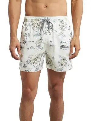 BOARDIES Treasure Map Mid Length Swim Trunks - Cream