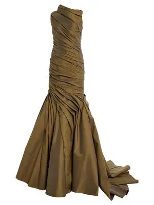 MARMAR HALIM Draped Taffeta Gown - Brown