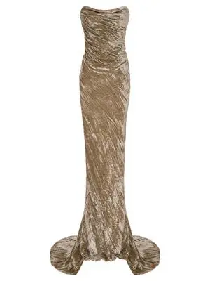 MARMAR HALIM Strapless Crushed Velvet Gown Neutral