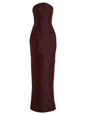 MARMAR HALIM Strapless Pleated Taffeta Gown - Burgundy