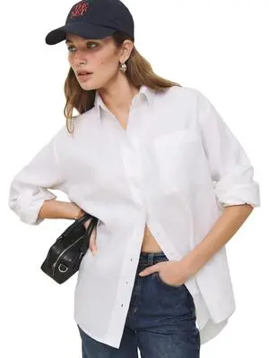 REFORMATION Eli Oversized Linen Shirt - White