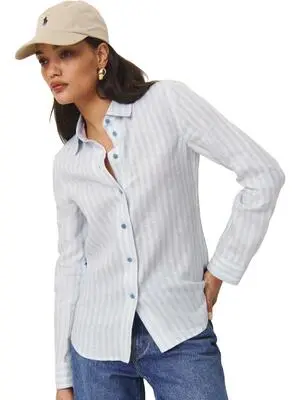 REFORMATION Reformation Alfie Linen Shirt Swan Stripe