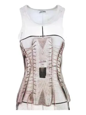 Jean Paul Gaultier Cage Trompe L'œil Printed Top - White