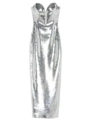 MONOT Sequinned Bustier Midi Dress - Silver