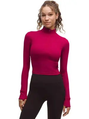 Lululemon It's Rulu Ribbed Cropped Half Zip - Berry Rumble