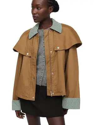 Avec Les Filles Gingham Trim Cape Jacket Caper