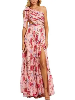 Mac Duggal Side Cut Out One Shoulder Gown - Blush Multi