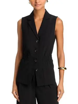 Aqua Button Down Vest With Elasticated Back - Black