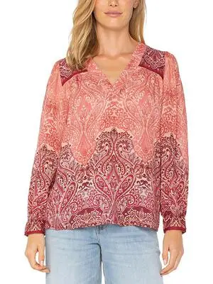 LIVERPOOL Long Sleeve V-neck Blouse - Mauve Ombre