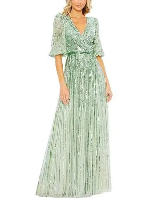 Mac Duggal Sequined Wrap Gown - Sage