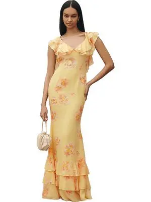 SAU LEE Gaia Ruffle Maxi Dress - Butter Yellow