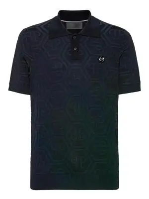 Philipp Plein Monogram-jacquard Polo Shirt - Blue
