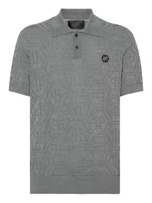 Philipp Plein Monogram-jacquard Polo Shirt - Grey