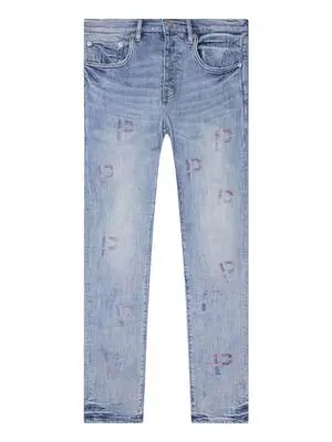 PURPLE BRAND Embroidery Punch P Plaid Jeans - Blue