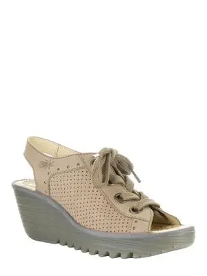 Fly London Yuta Platform Wedge Sandal - 016 Taupe/khaki Cupi