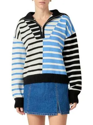 English Factory English Factory Striped Half Zip Pullover Powder Blue/ Black