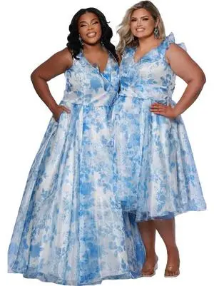 SYDNEY'S CLOSET Bra-friendly A-line Floral Gown - Blue Floral