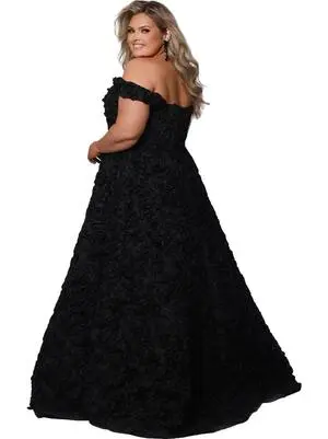 SYDNEY'S CLOSET Off-the-Shoulder A-Line Gown Black