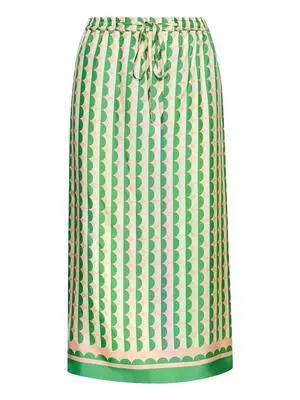 Oscar De La Renta Geometric-print Silk Midi Skirt - Green