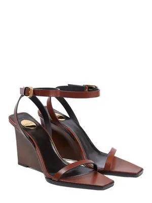 Saint Laurent May 90 Leather Wedge Sandals - Brown