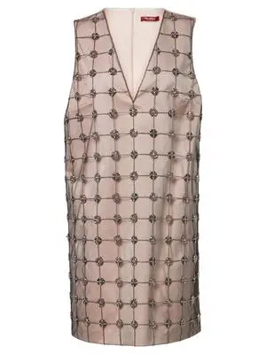 Max Mara Acino Embellished Tulle And Satin Mini Dress - Beige