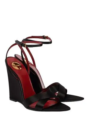 Saint Laurent Bibi 110 Crêpe Satin Wedge Sandals - Black